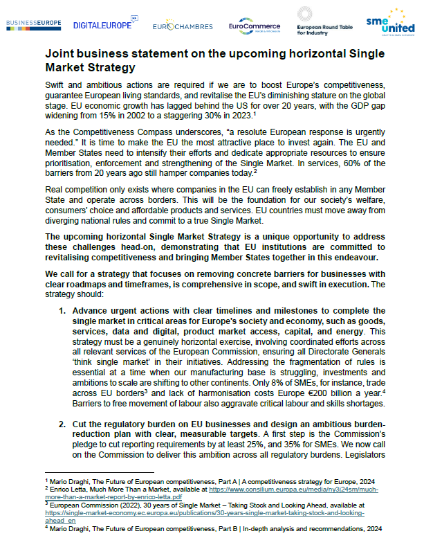 Joint business statement on the upcoming horizontal Single Market ...