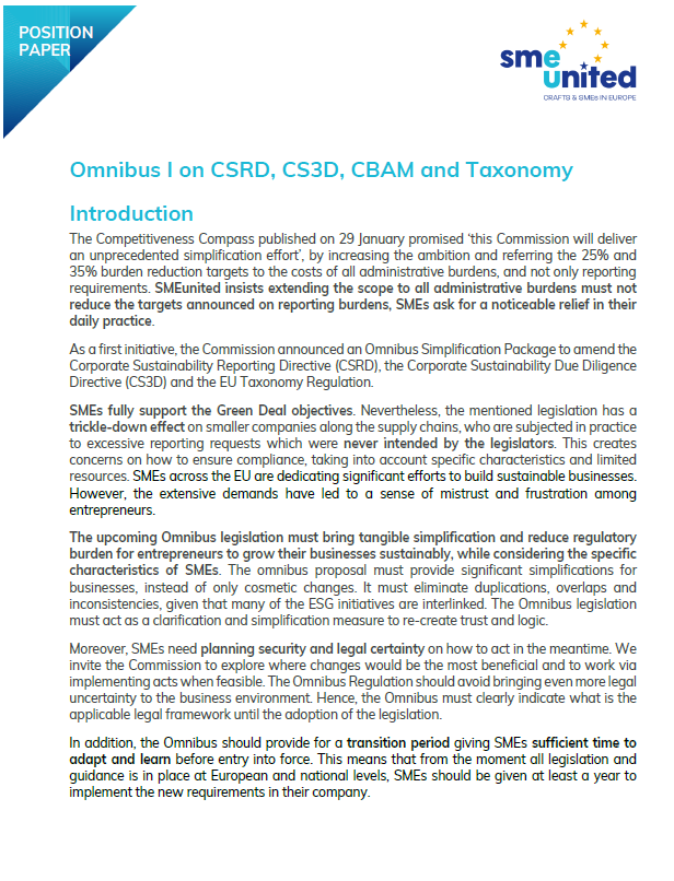 Omnibus I on CSRD, CS3D, CBAM and Taxonomy | SMEunited